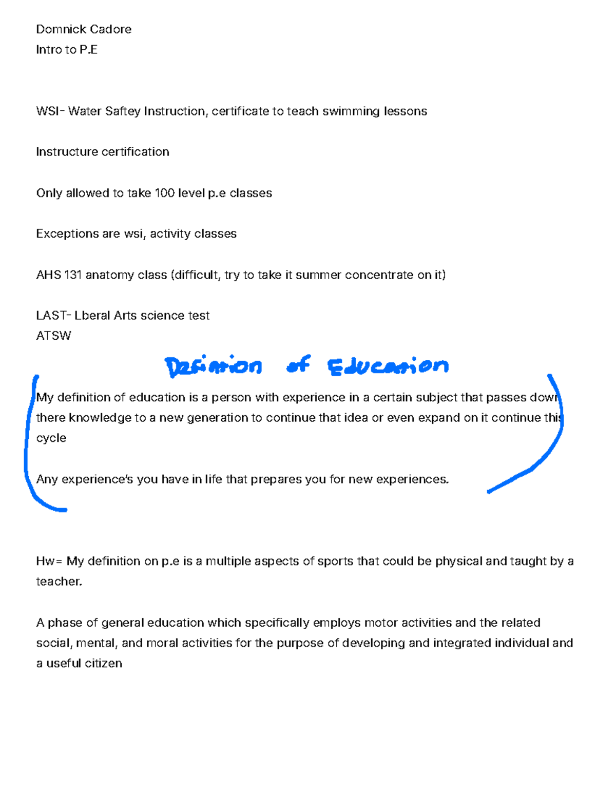 AHS 131 Anatomy & Intro to P.E. Notes on Water Safety Instruction - Studocu