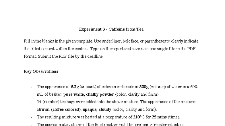 Experiment 3: Caffeine Extraction Lab Report - Studocu