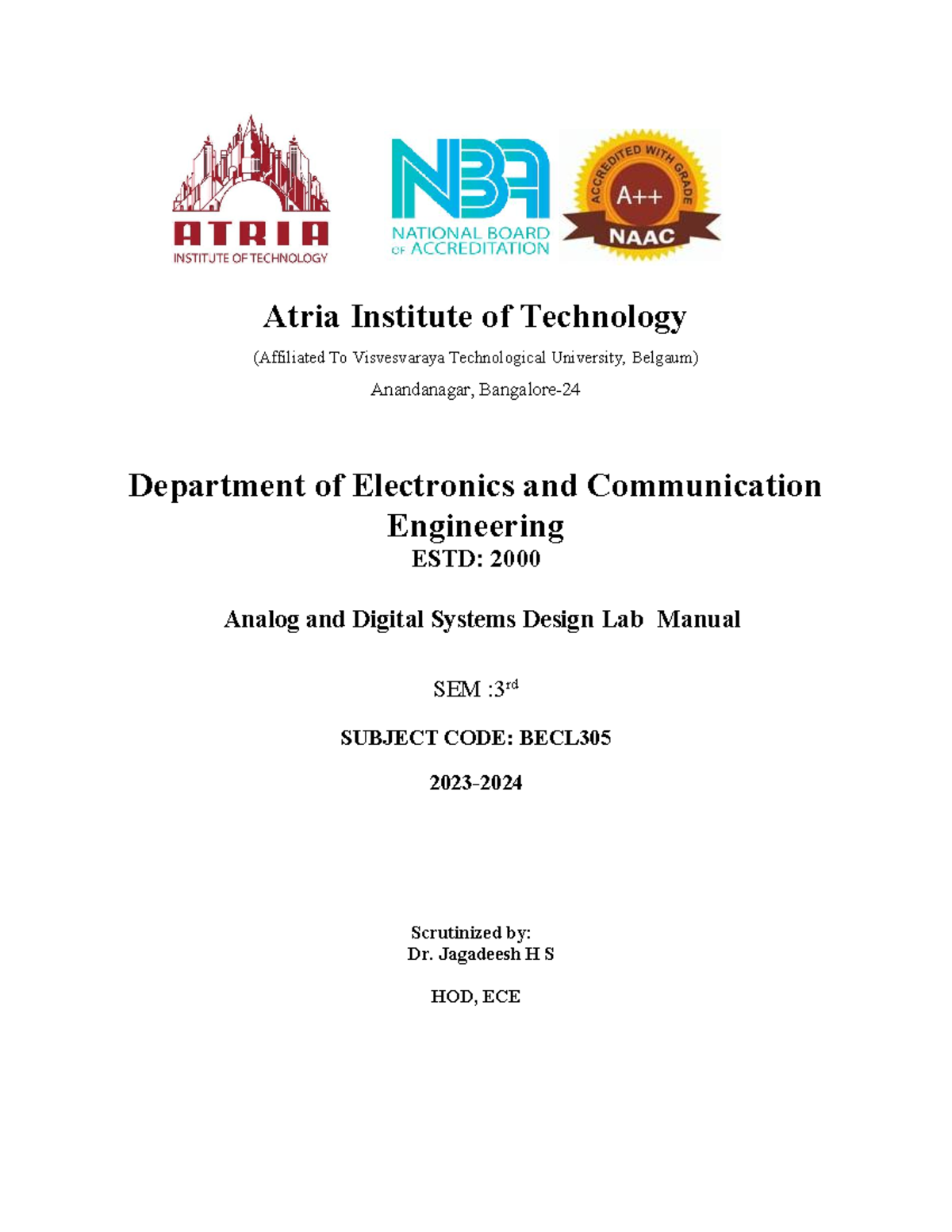 Analog and Digital Systems Design Lab Manual (BECL) - 3rd Sem ECE - Studocu