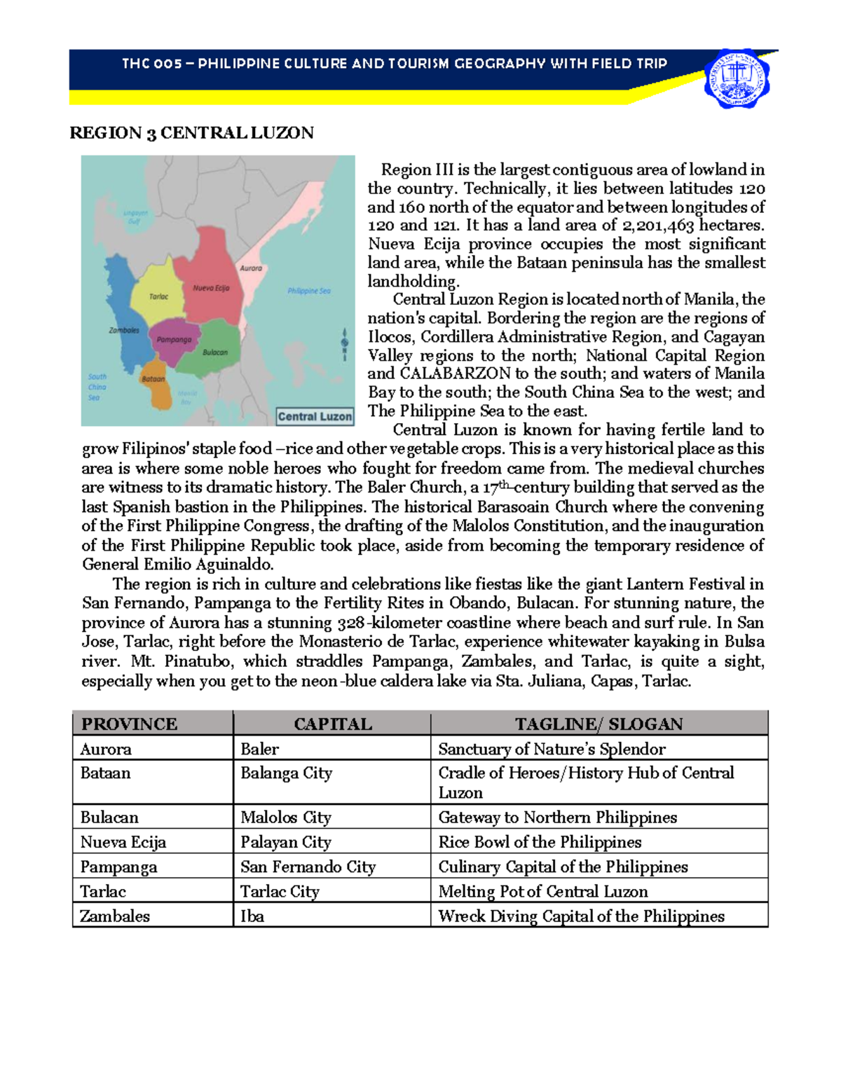 Region 3 Central Luzon (Module 2) - THC 005 – PHILIPPINE CULTURE AND ...