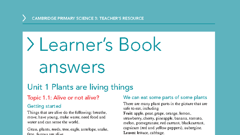 CAMBRIDGE PRIMARY SCIENCE 3: RESOURCE Book Answers Unit 1 - Plants ...