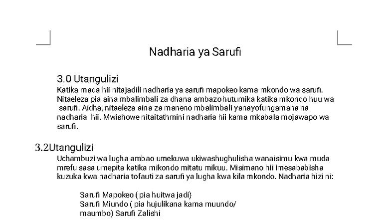 Sintaksia na Nadharia ya Saruﬁ Mapokeo: Uchambuzi wa Lugha (KISW 101 ...