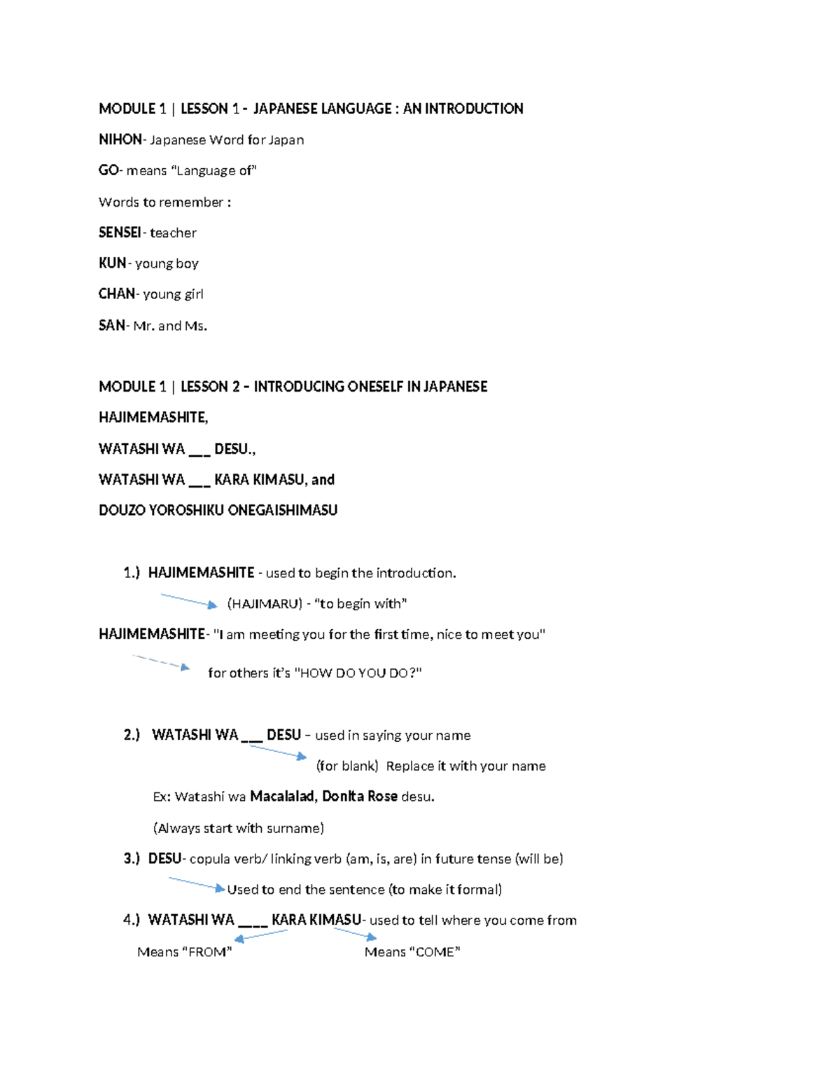 MODULE 1 & 2 JAPANESE LANGUAGE LESSONS: INTRODUCTION & EXPRESSIONS ...