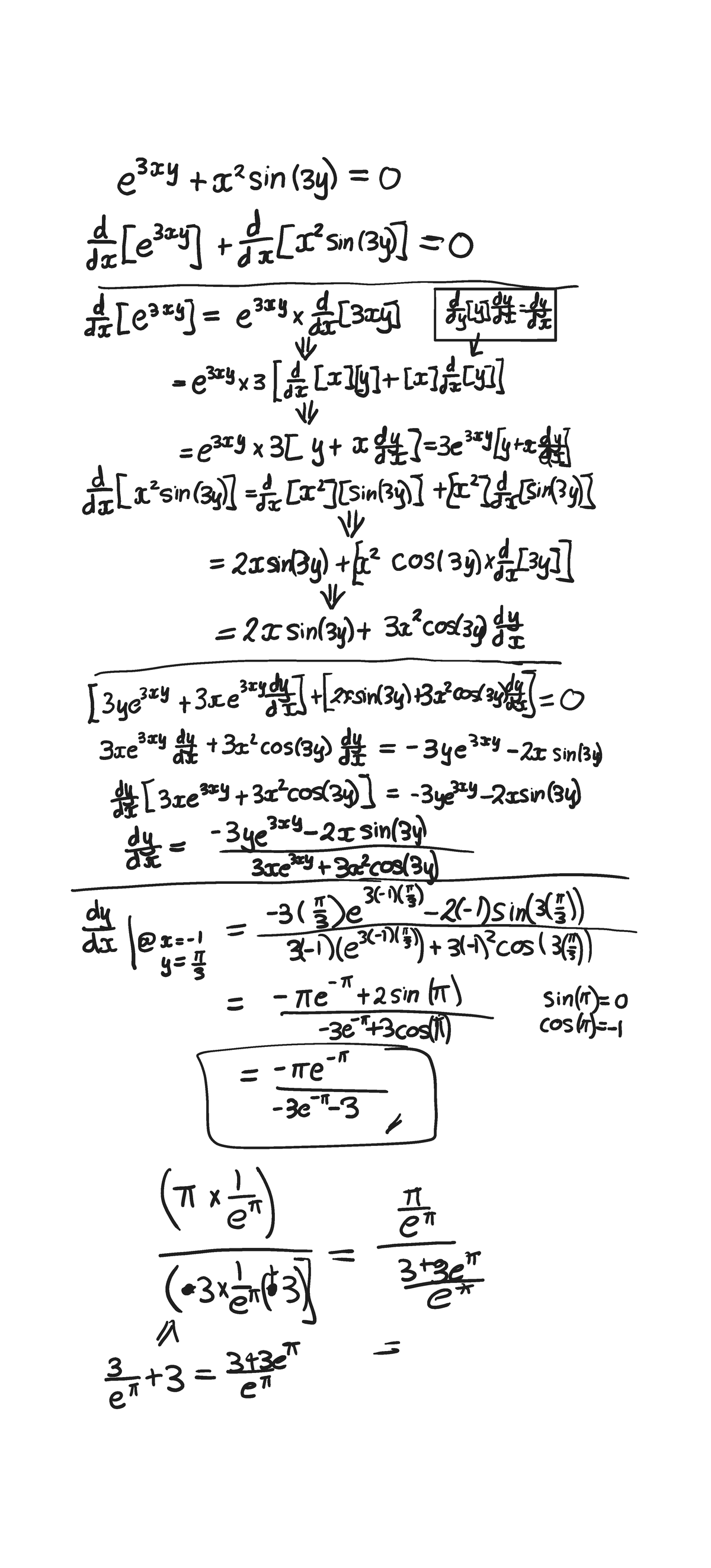 Implicit question - mmmmmmmmmmmm - exzy+x2sin(3y)= = 0 del ] - si(3y ...