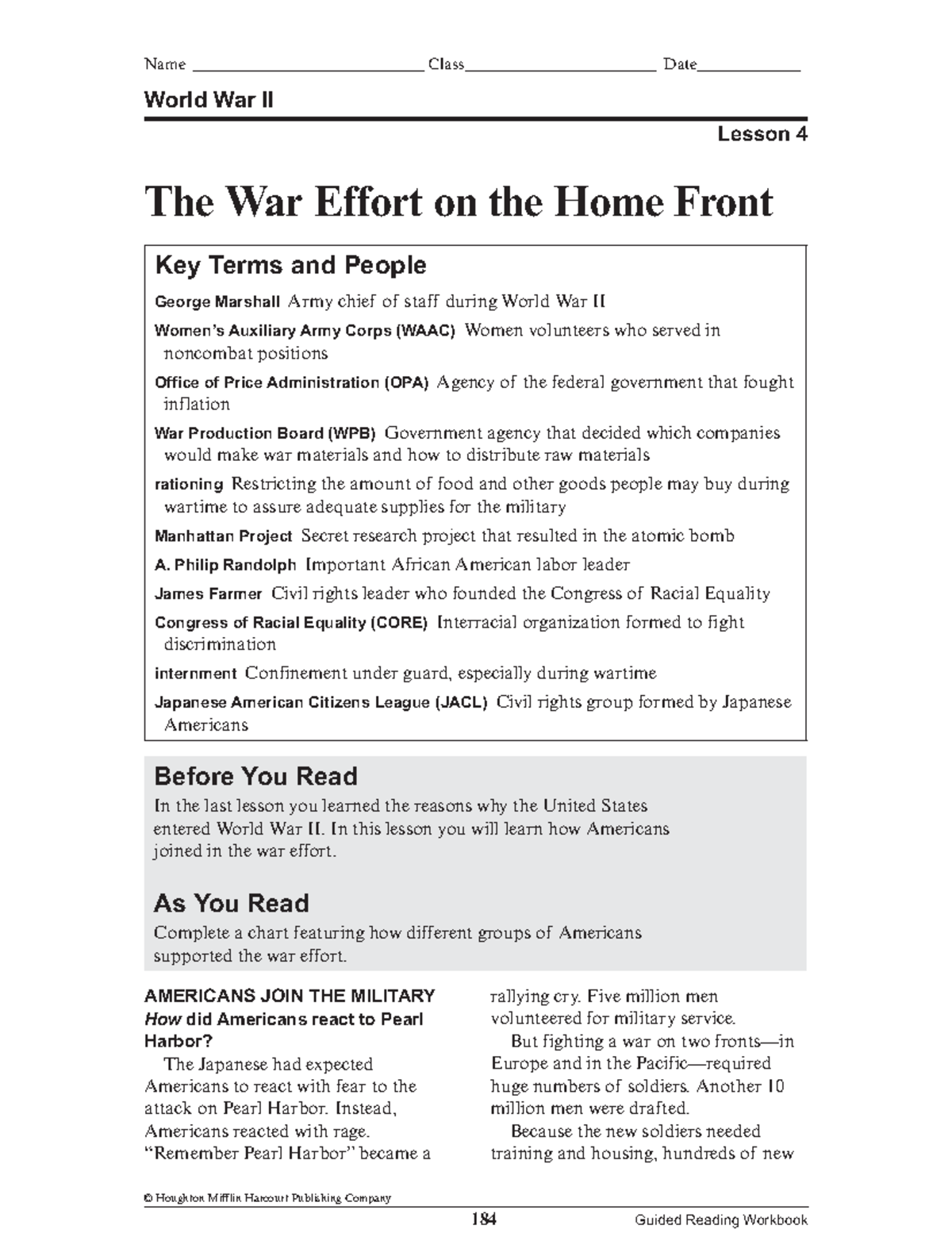 Module 11 lesson 4 - Mod 11 - World War II Lesson 4 The War Effort on ...