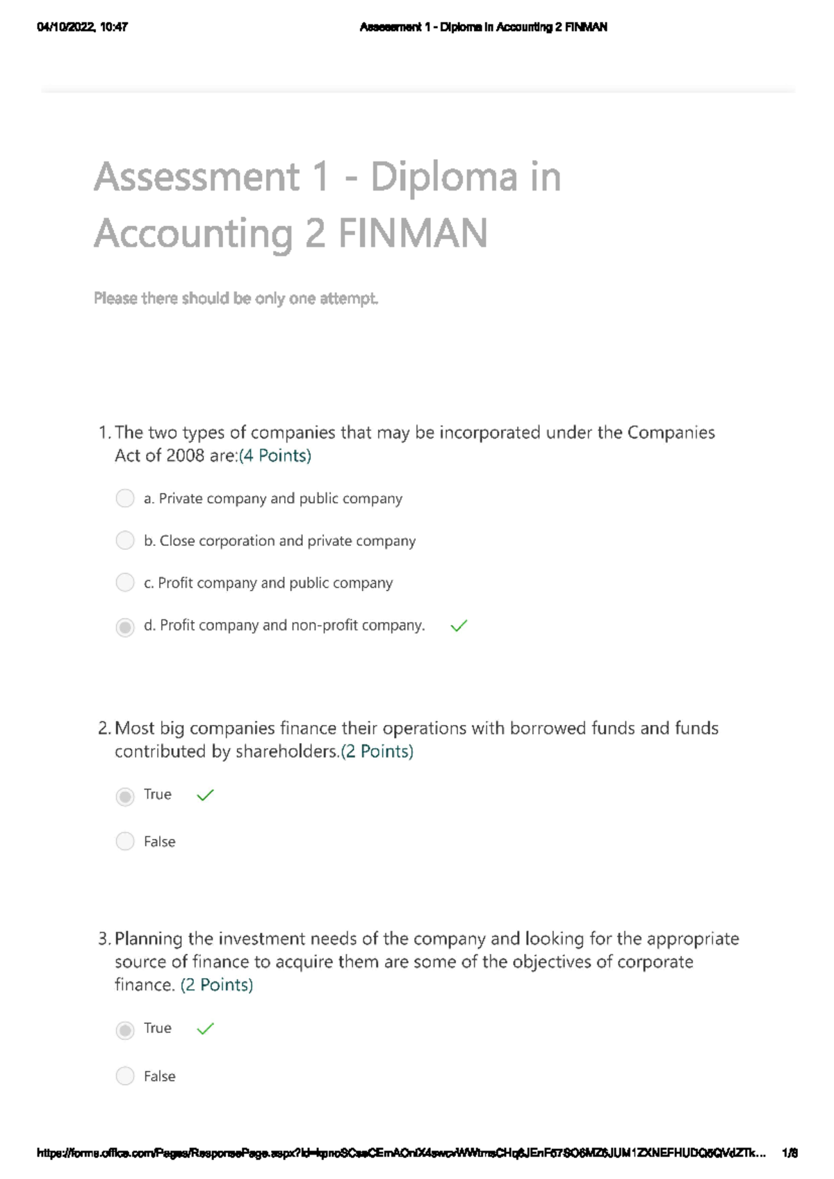FINMAN 2nd Year Financial Management Practice Questions for Assessment ...