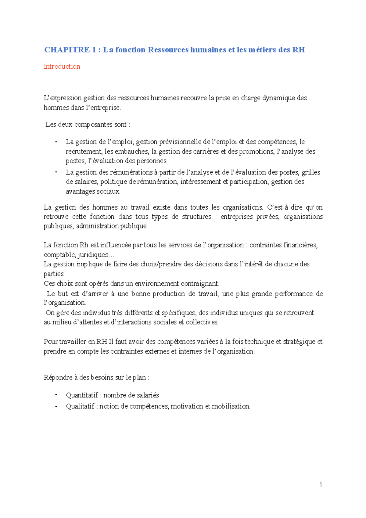 Gestion des Ressources Humaines - Cours RH 1: Fondamentaux et Évolution ...