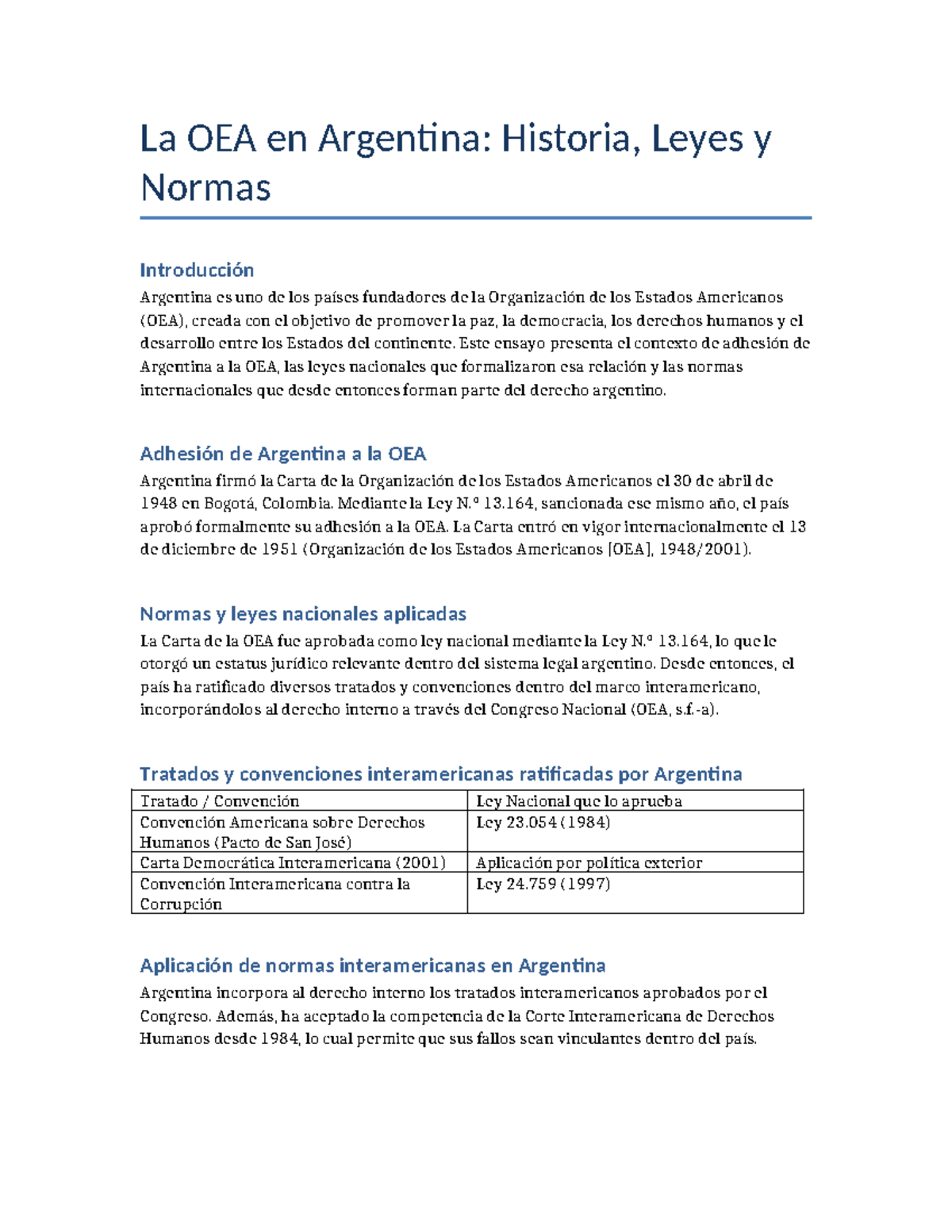 OEA 101: Historia y Normas de Argentina en la OEA - Studocu