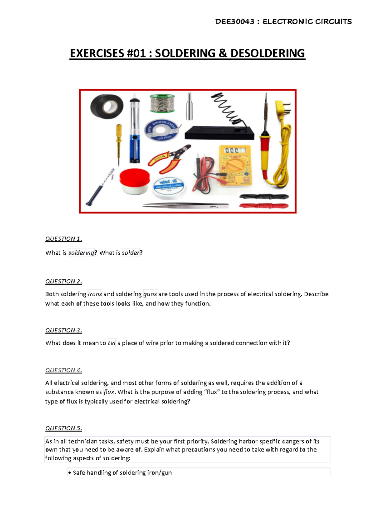 Excercise Chapter 1 - Soldering Desoldering puan animah - EXERCISES #01 ...