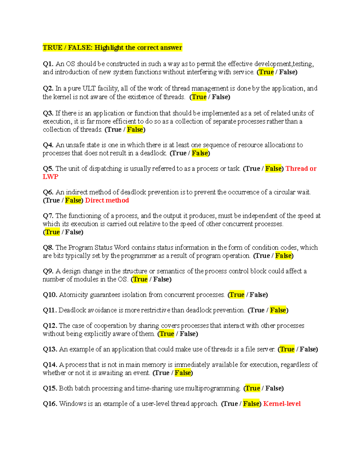 Coe628 2020 Final Exam True/False & Multiple Choice Answer Key - Studocu