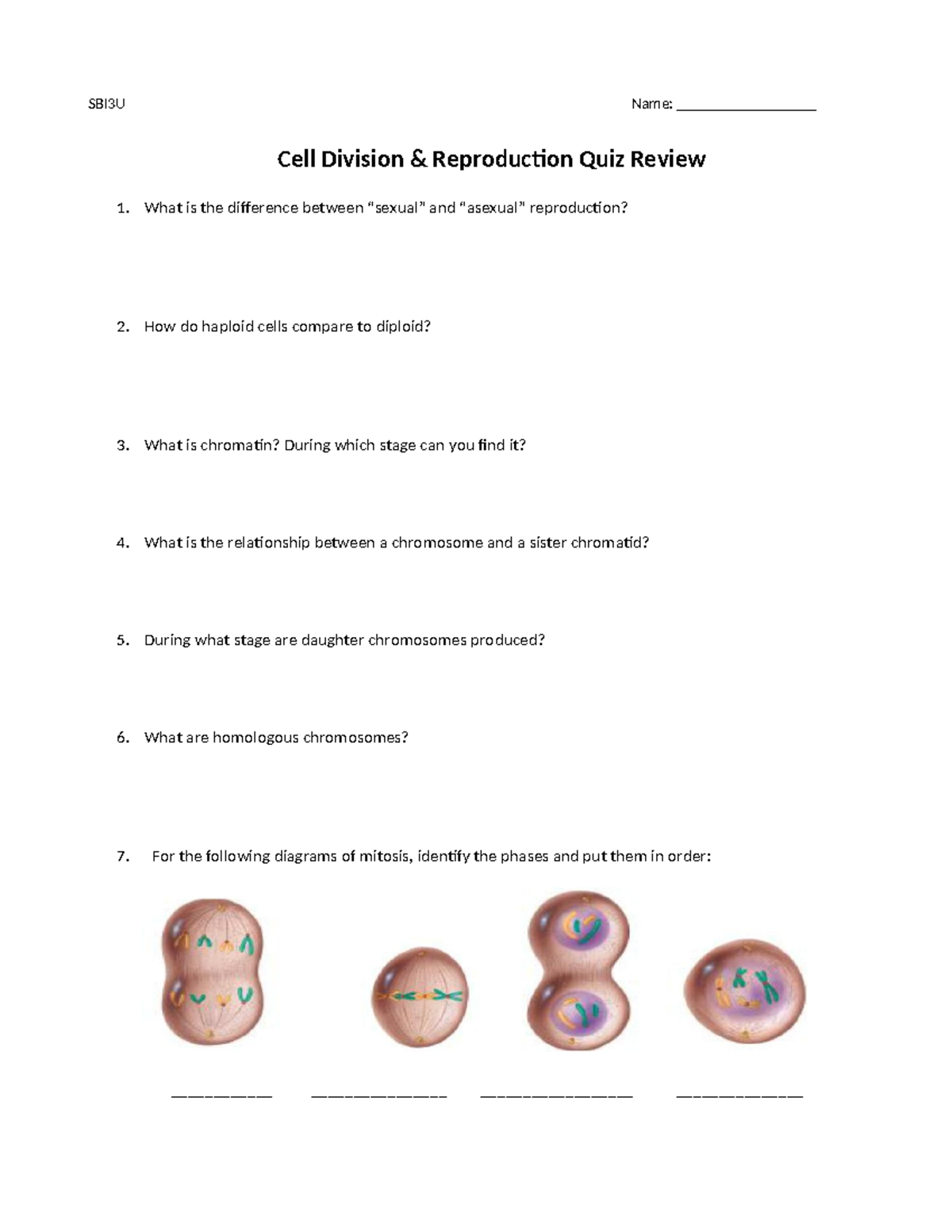 Cell Division Quiz Review - Cell Division & Reproduction Quiz Review 1 ...