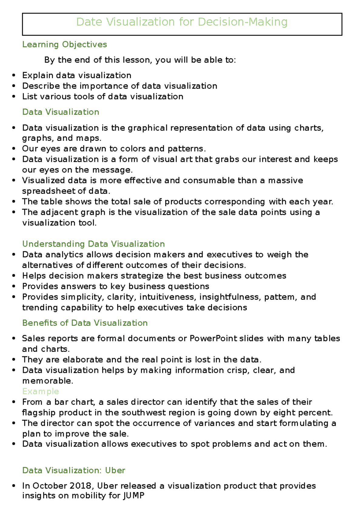 4 Data Visualization for Decison Making - Learning Objectives By the ...