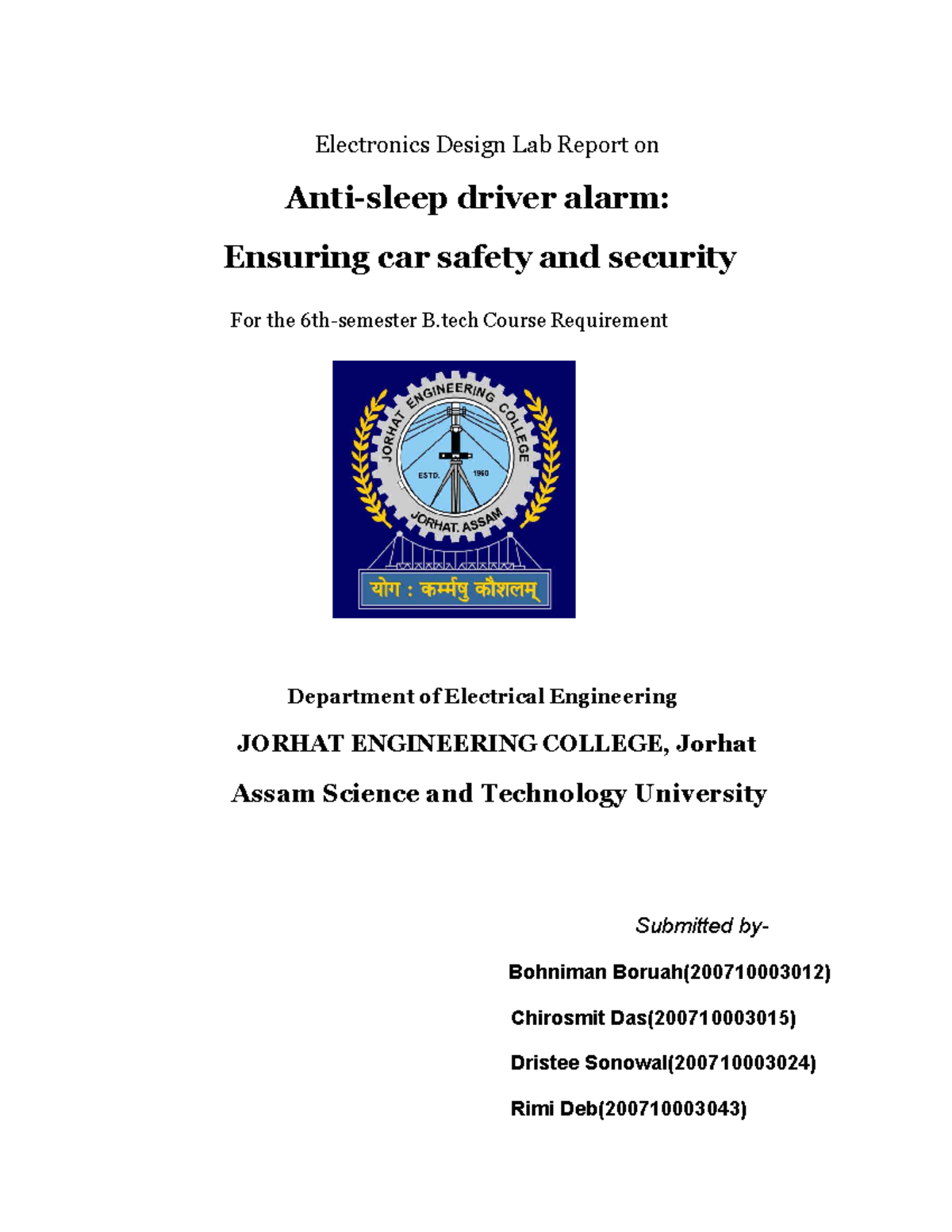 B.Tech Mini Project Report: Driver Alarm System for Car Safety - Studocu