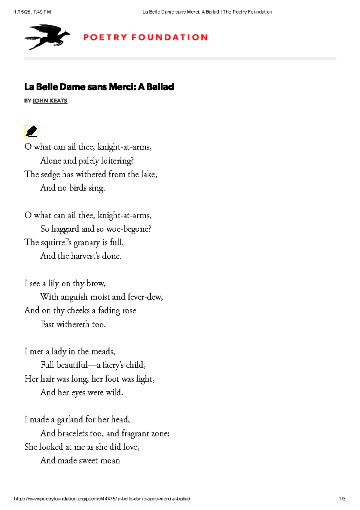 La Belle Dame sans Merci: A Ballad Analysis and Insights - Studocu