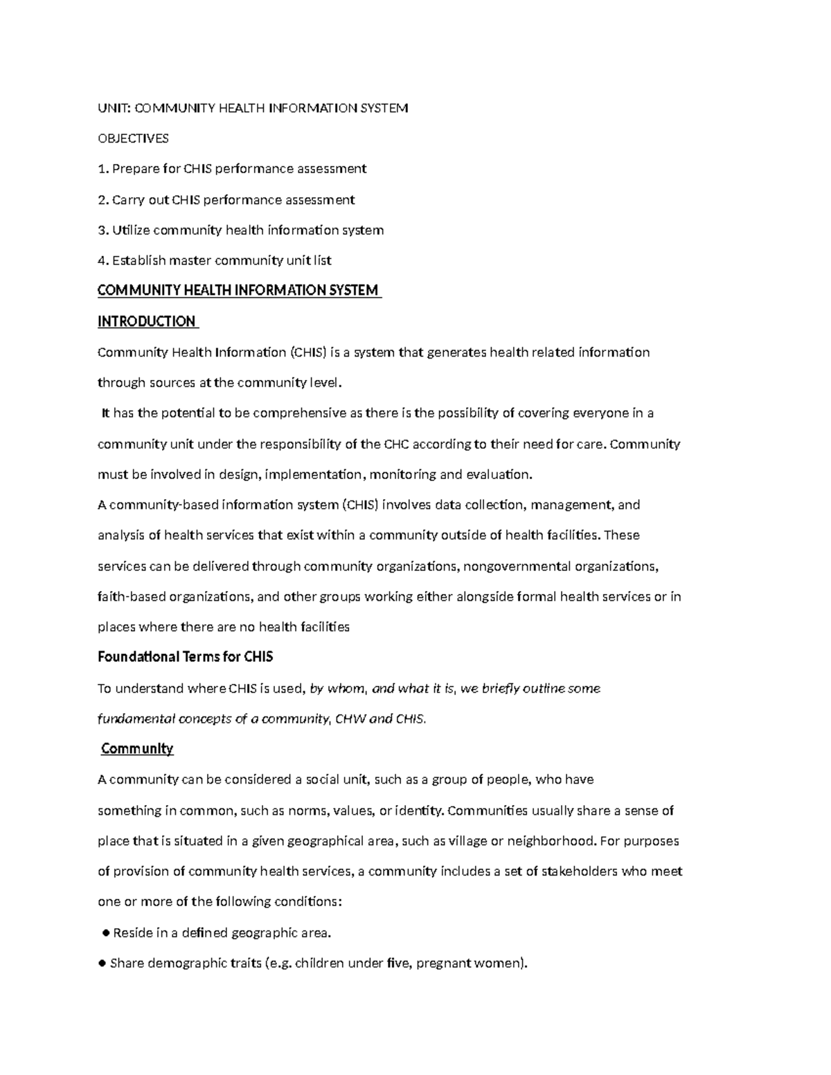 Community Health Information Systems (CHIS) Overview and Implementation ...