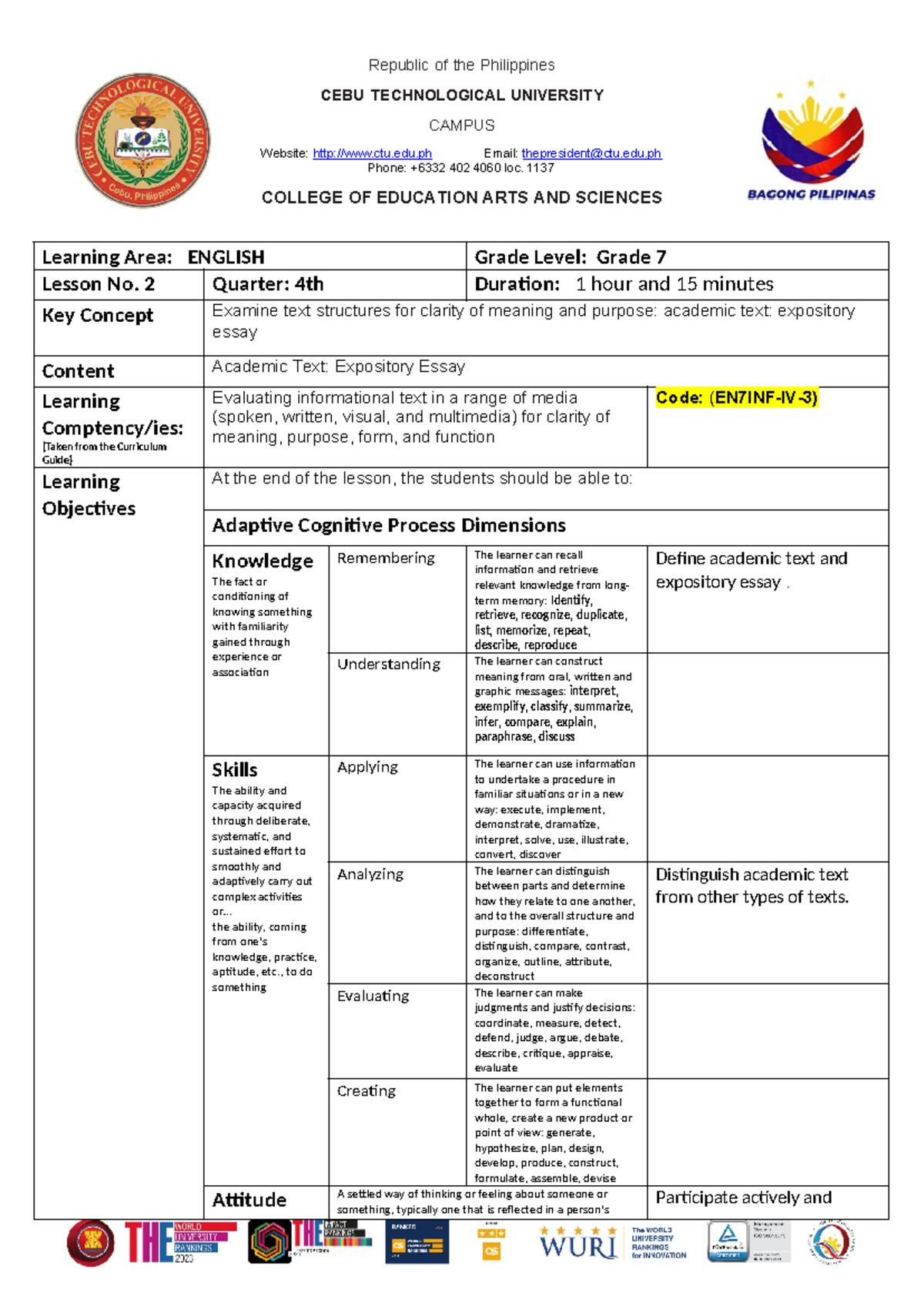 Grade 7 English Lesson 2: Understanding Expository Texts (DLP) - Studocu