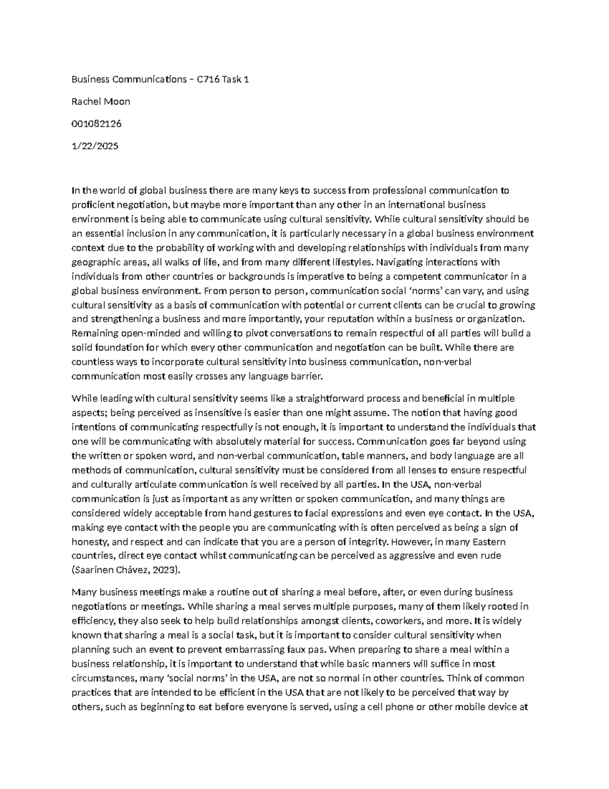 C716 Business Communications: Cultural Sensitivity in Global Context ...