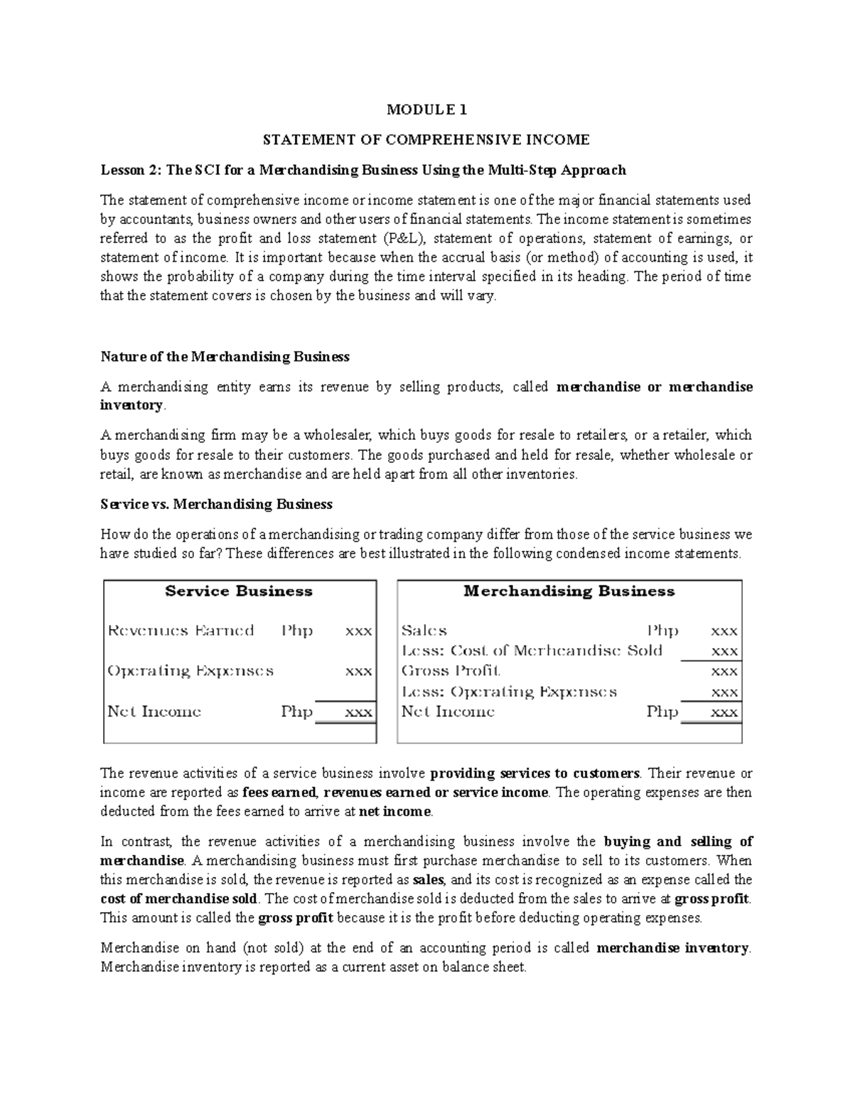 FABM2 Module 2 - Comprehensive Income Statement for Merchandising ...