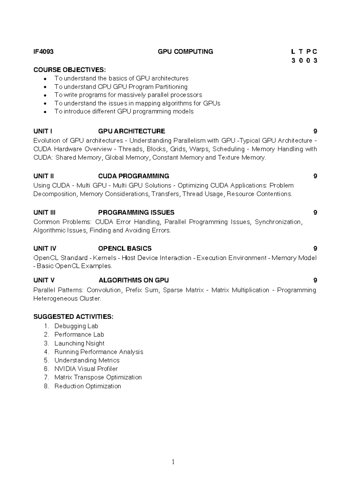 IF4093 GPU Computing - Understanding Architectures & Programming - Studocu