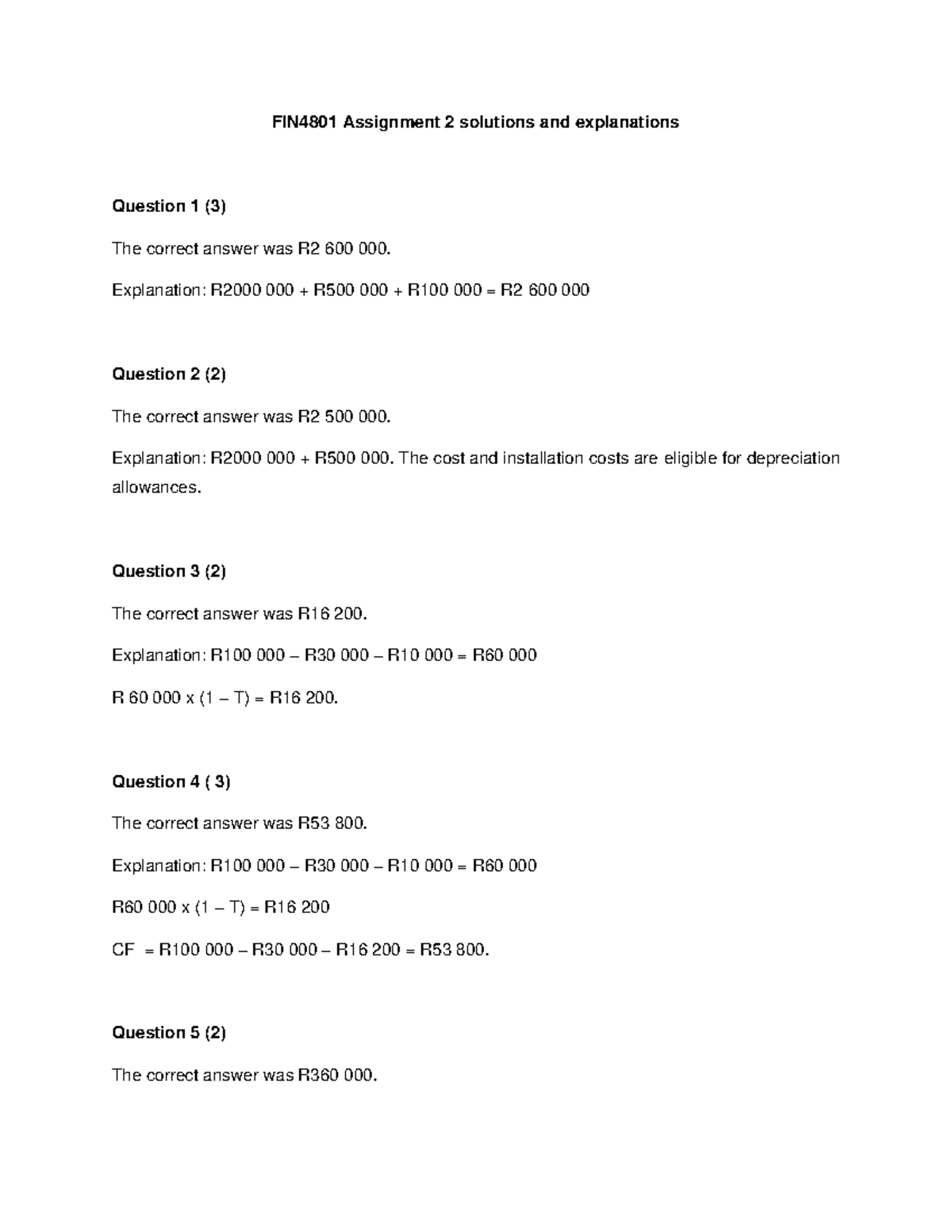 FIN4801 Assignment 2 Solutions & Explanations - Studocu
