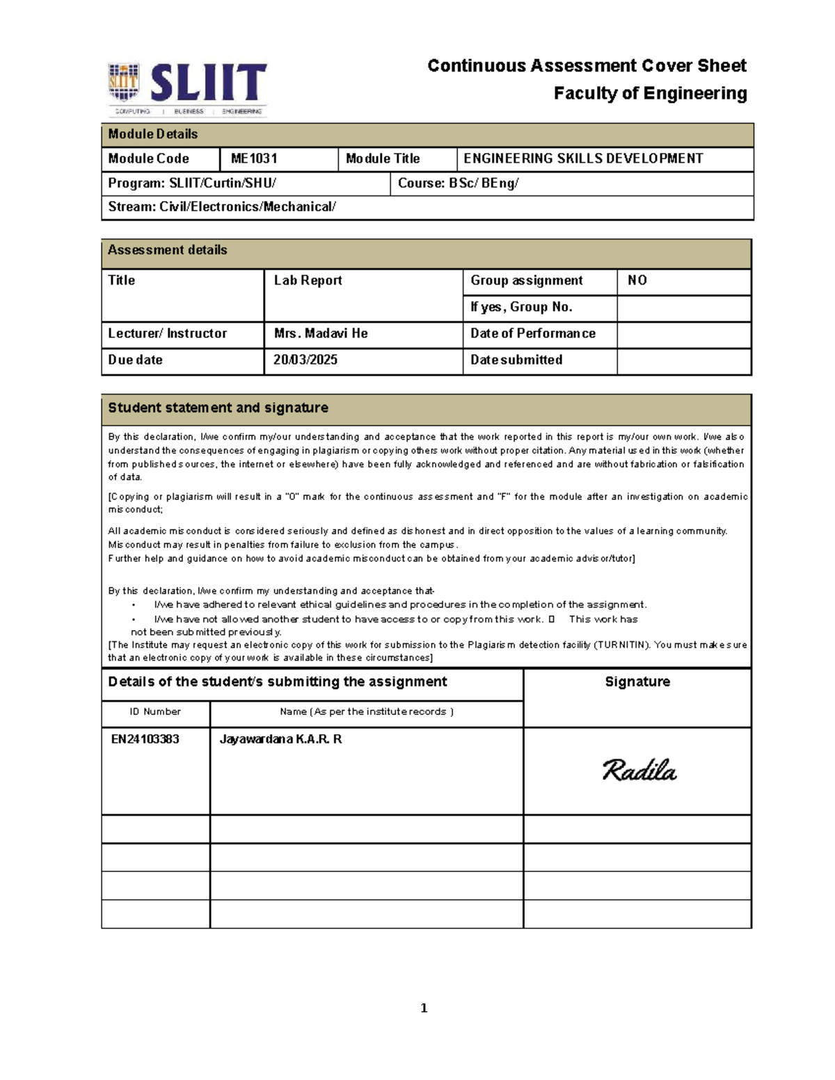 EN24103383 ME1031 Nut and Bolt Lab Report and Methodology - Studocu