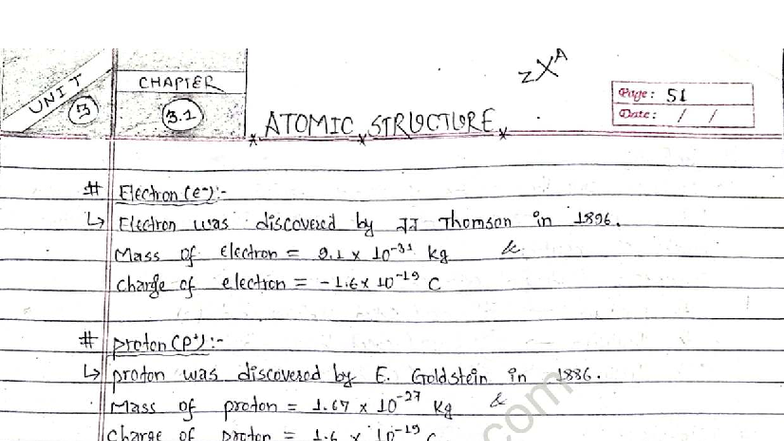Class 11 Chemistry: Atomic Structure Overview and Key Concepts - Studocu