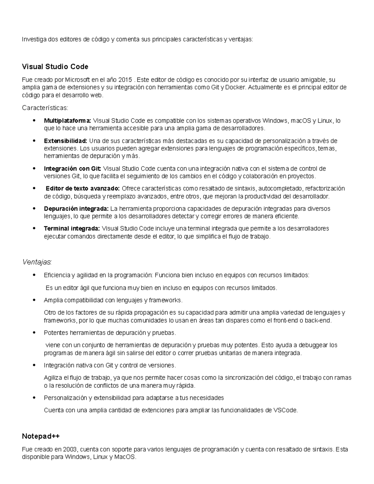 Análisis de Editores de Código: Visual Studio Code y Notepad++ - Studocu