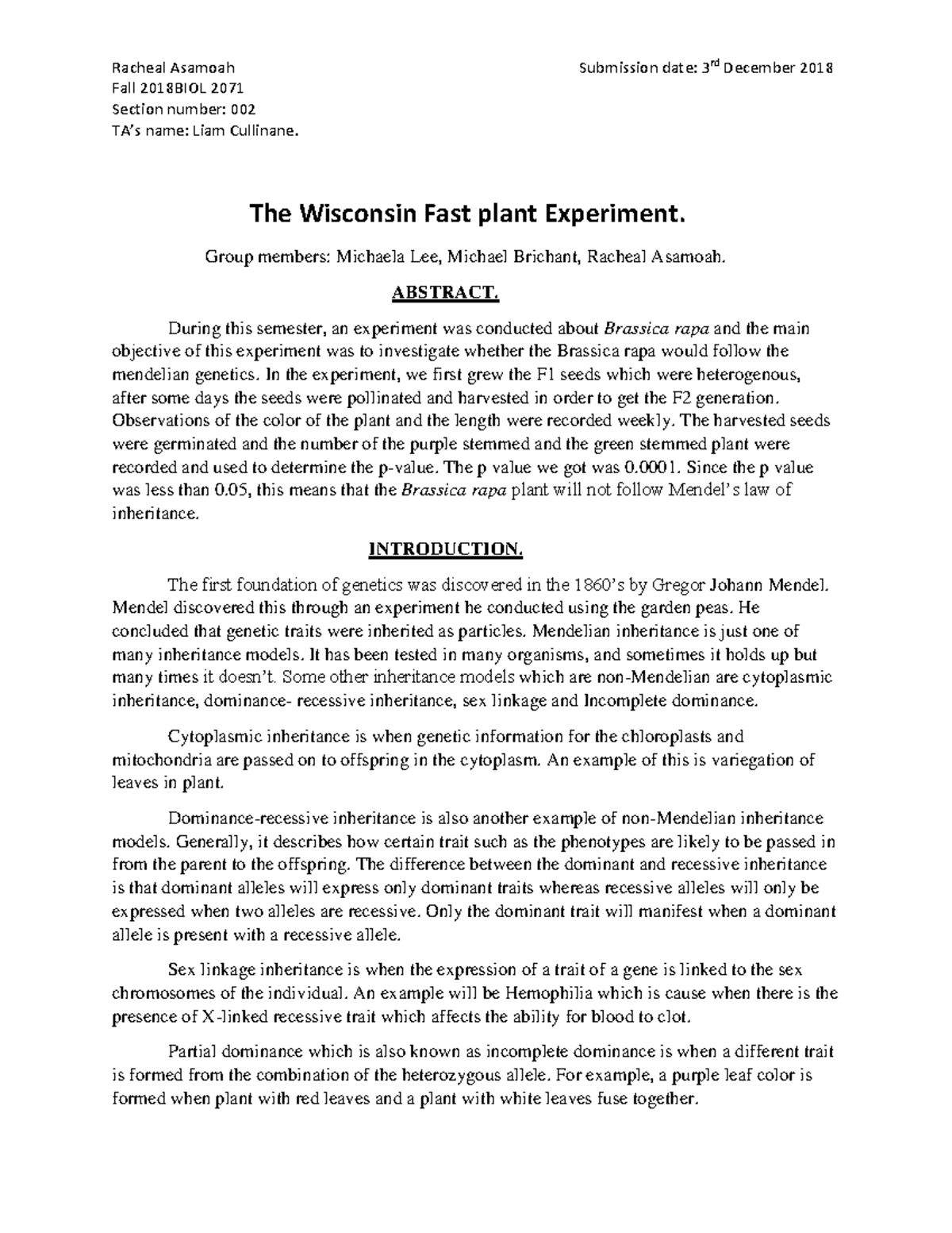 The Wisconsin Fast plant final project - Warning: TT: undefined ...