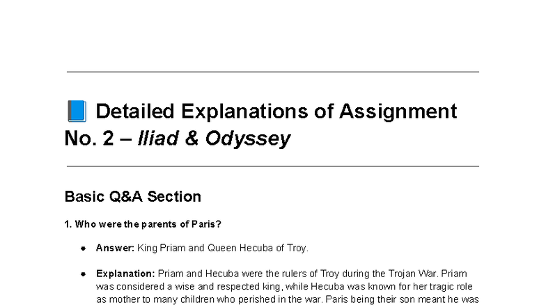Detailed Explanations of Assignment No. 2: The Iliad and Odyssey ...