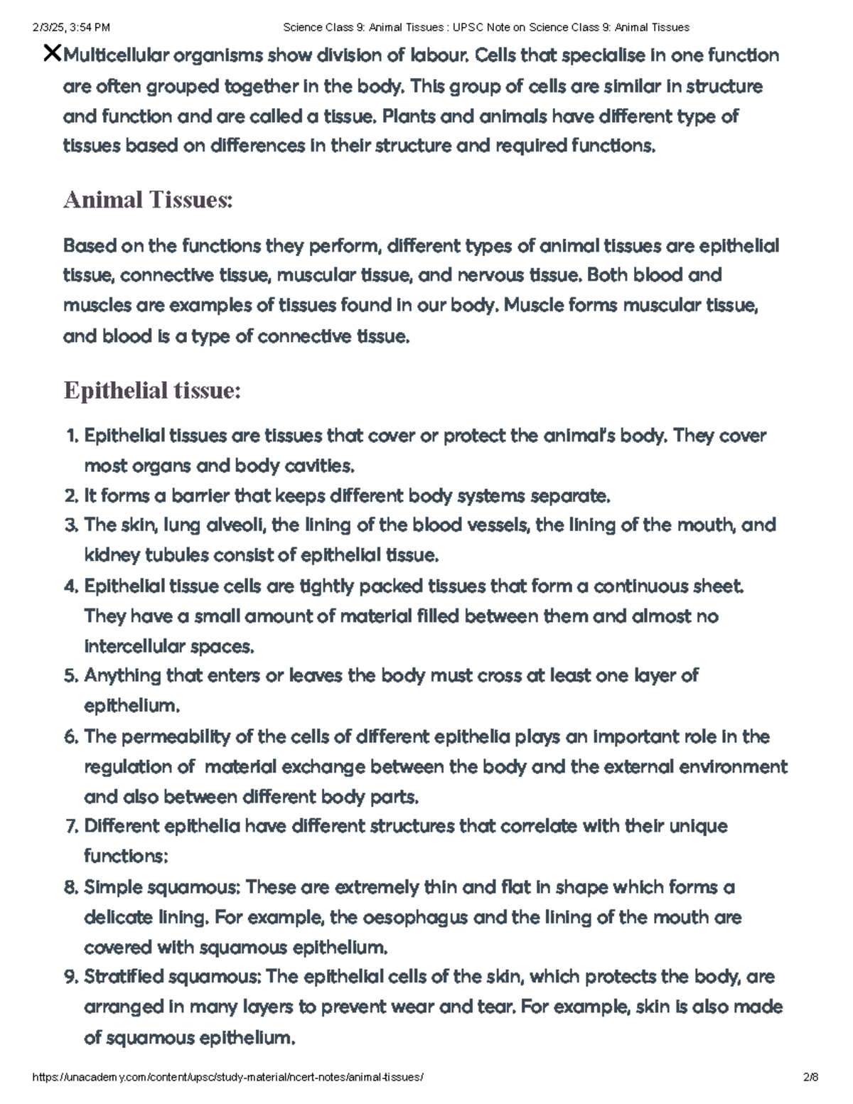 Science Class 9 Animal Tissues UPSC Note on Science Class 9 Animal ...