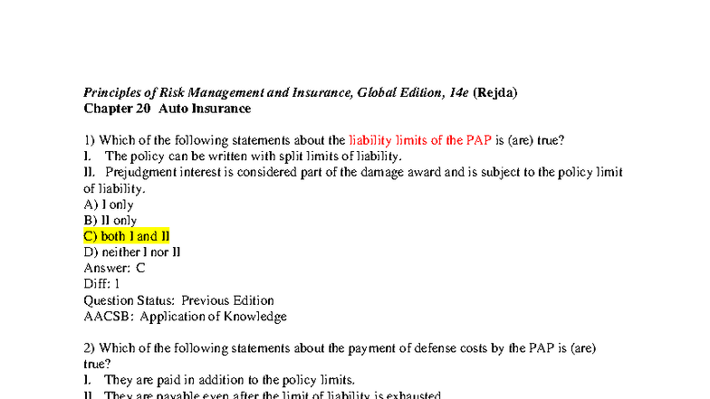 Principles of Risk Management and Insurance (14e) Chapter 20: Auto ...