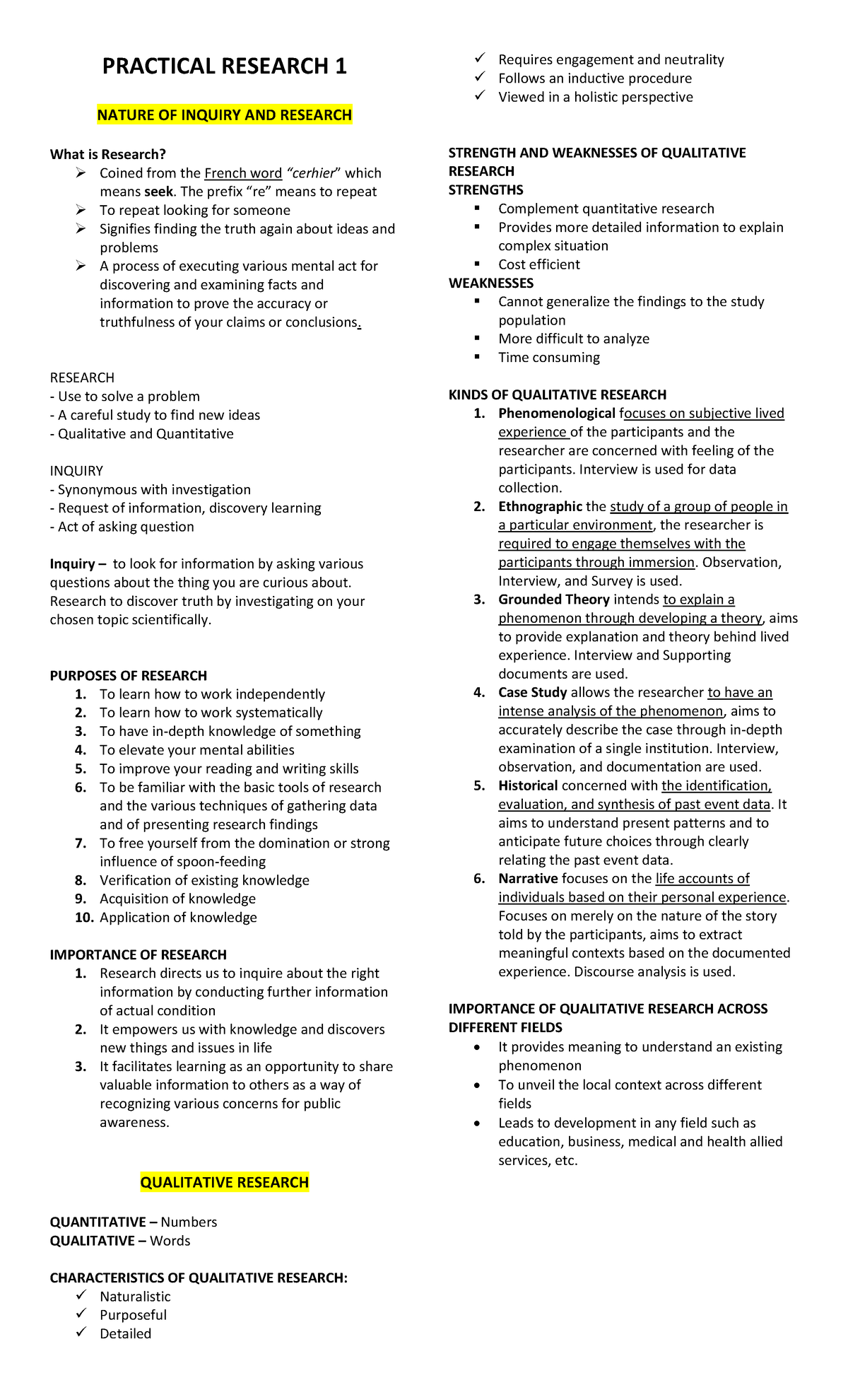 Practical Research 1: Understanding Inquiry and Research Methods - Studocu