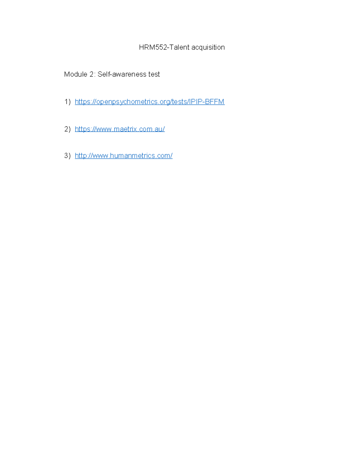 HRM552-Module 2-Link to self test - Talent Recruitment and Selection ...