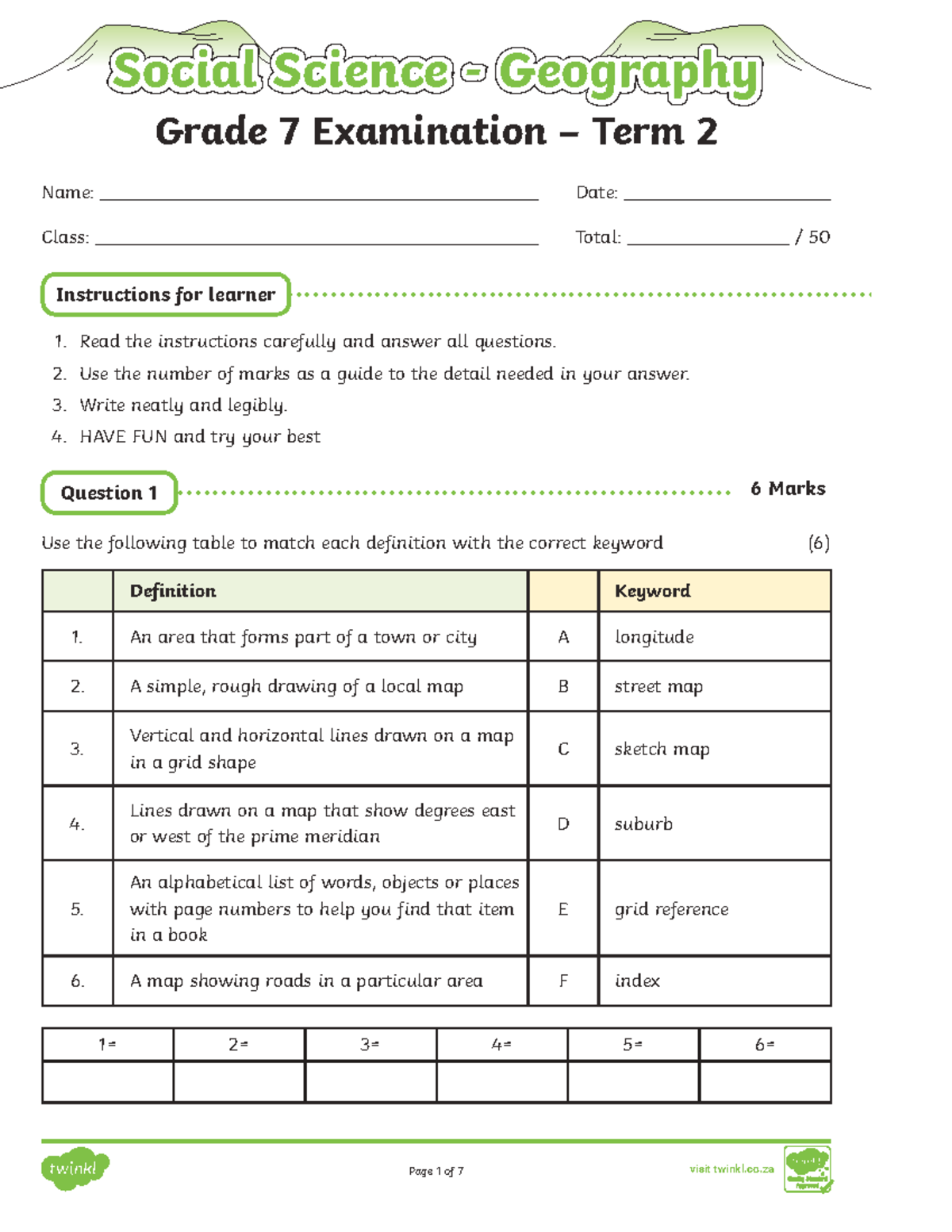 Za SS 1730718031 Grade 7 Geography Term 2 Exam Questions & Answers ...