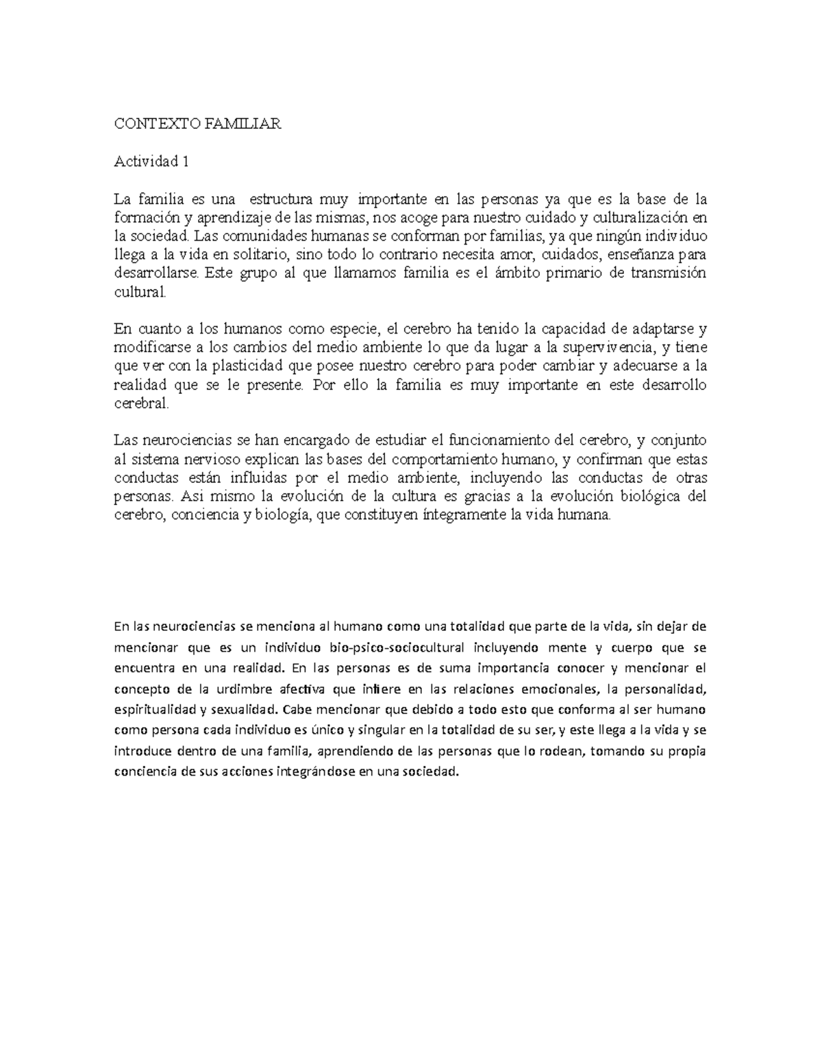 Contexto Familiar A1 - La importancia de la formación en el ser humano ...