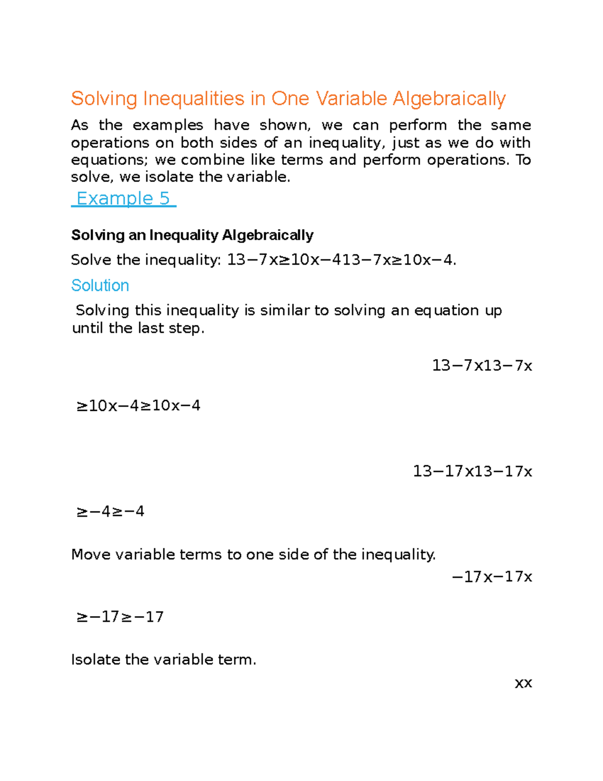 Linear Inequalities & Absolute Value: Reading/Participation 1-4 - Studocu