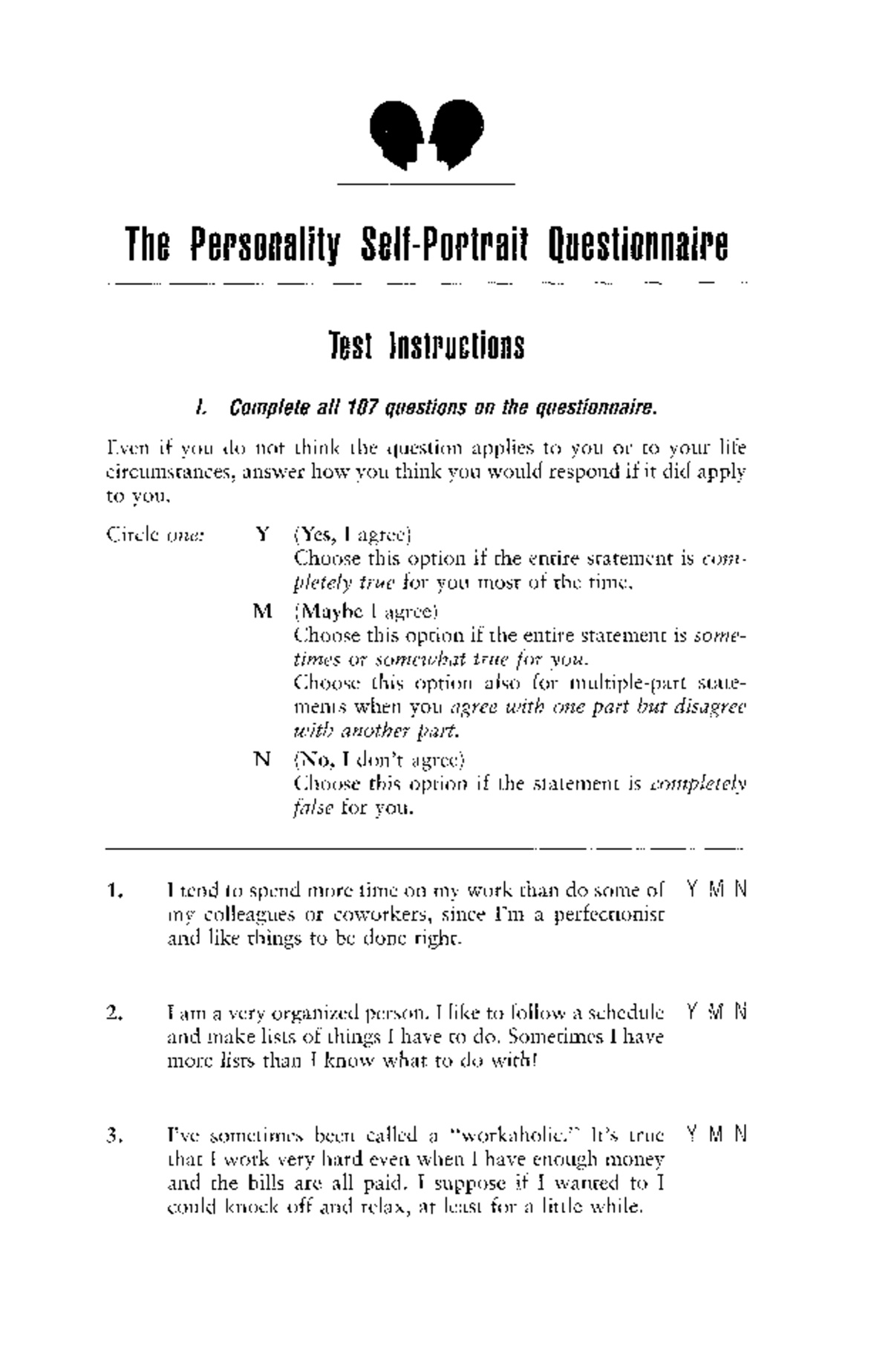 Personality Self Portrait Questionnaire - The Personality Questionnaire ...