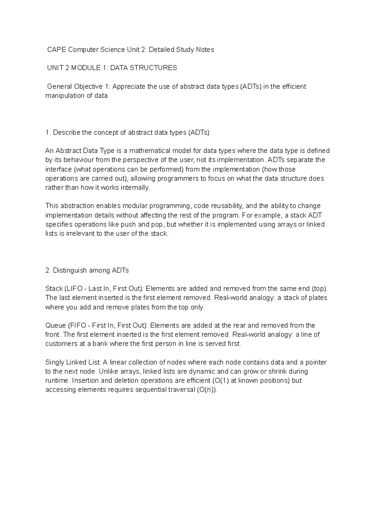 CAPE Computer Science Unit 2: Comprehensive Study Notes on Data ...