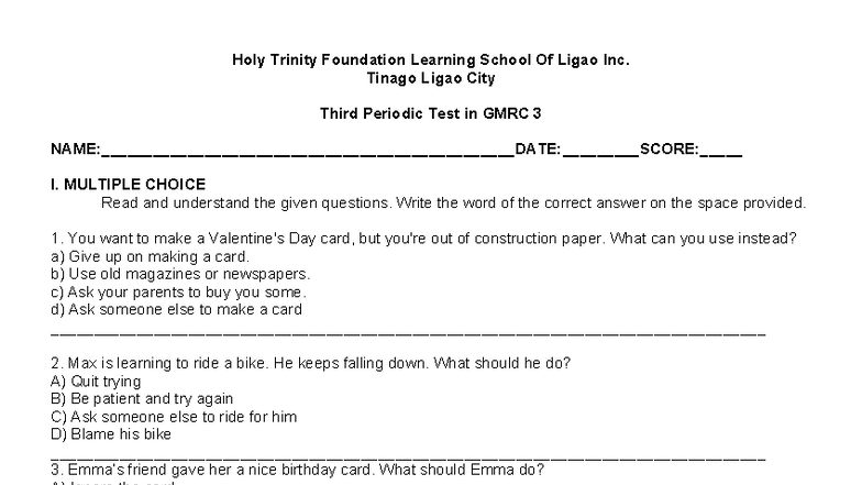 Transforming Communities: 3RD PT GMRC 3 Test by Randy Halasan - Studocu