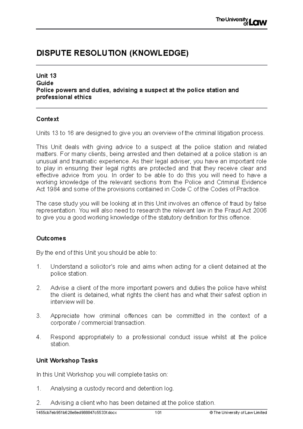 Dispute Resolution WS14 - DISPUTE RESOLUTION (KNOWLEDGE) Unit 13 Guide ...