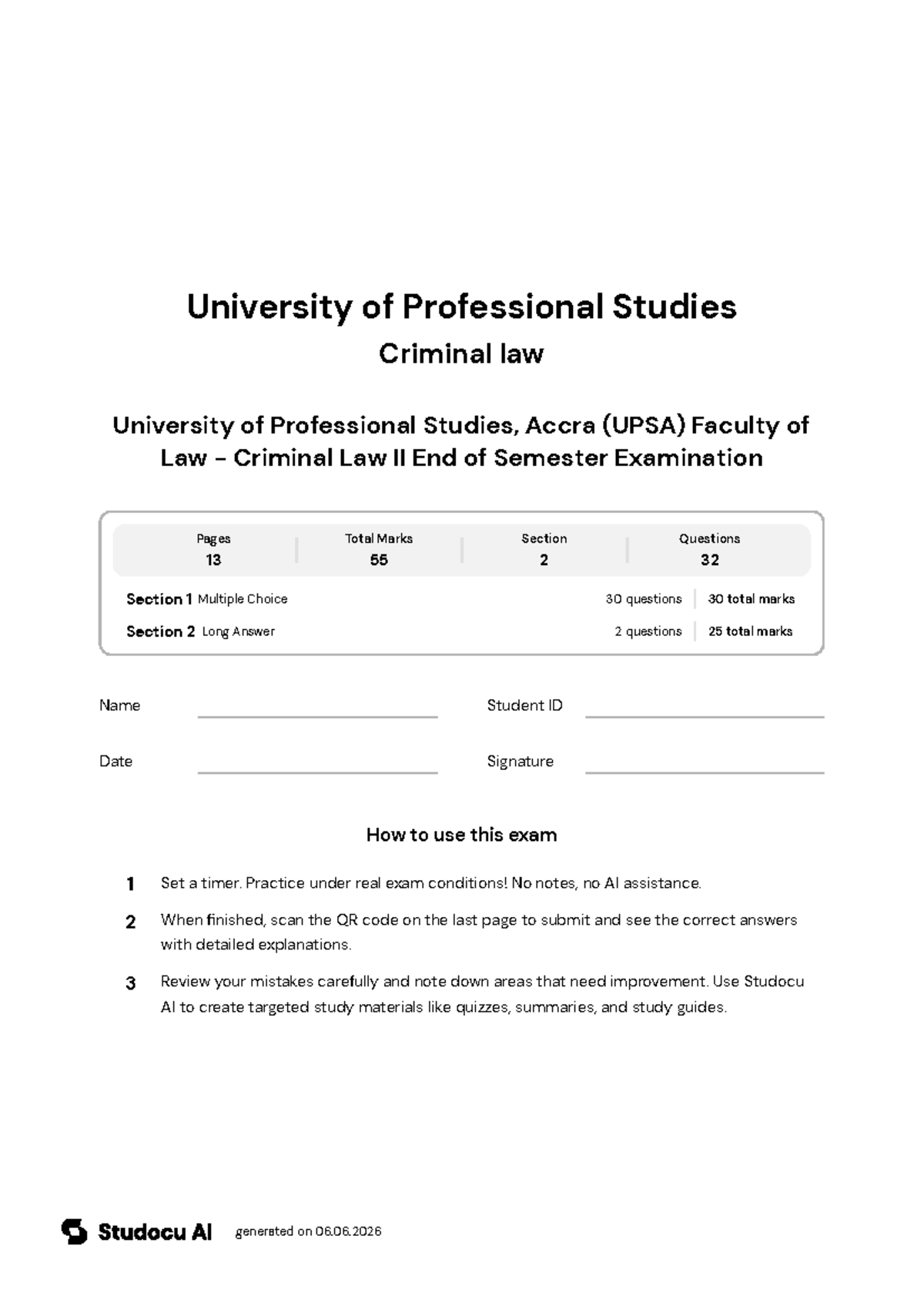 BLAW 204: Criminal Law II Final Exam - Studocu
