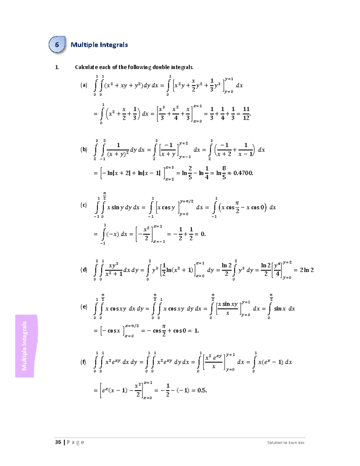 UPP-Math Exercises Solutions: Multiple Integrals Overview - Studocu