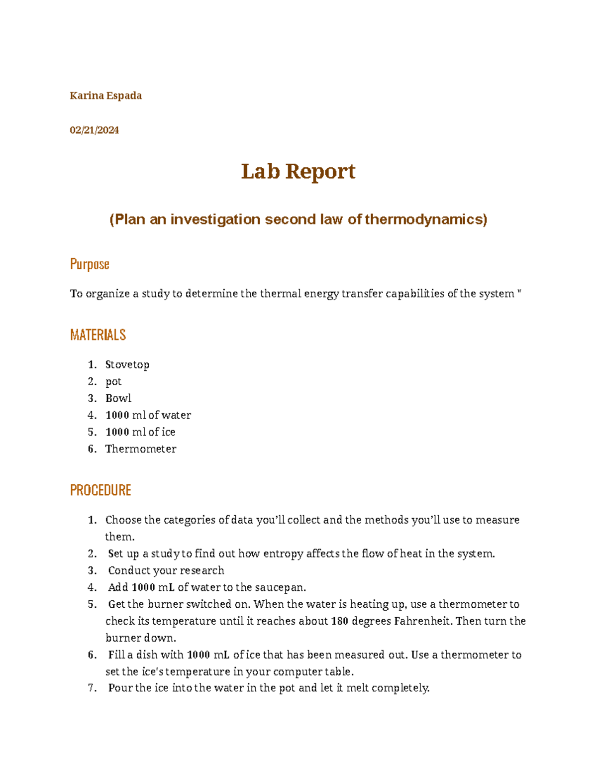 Thermodynamics Lab Report: Studying Thermal Energy Transfer - Studocu