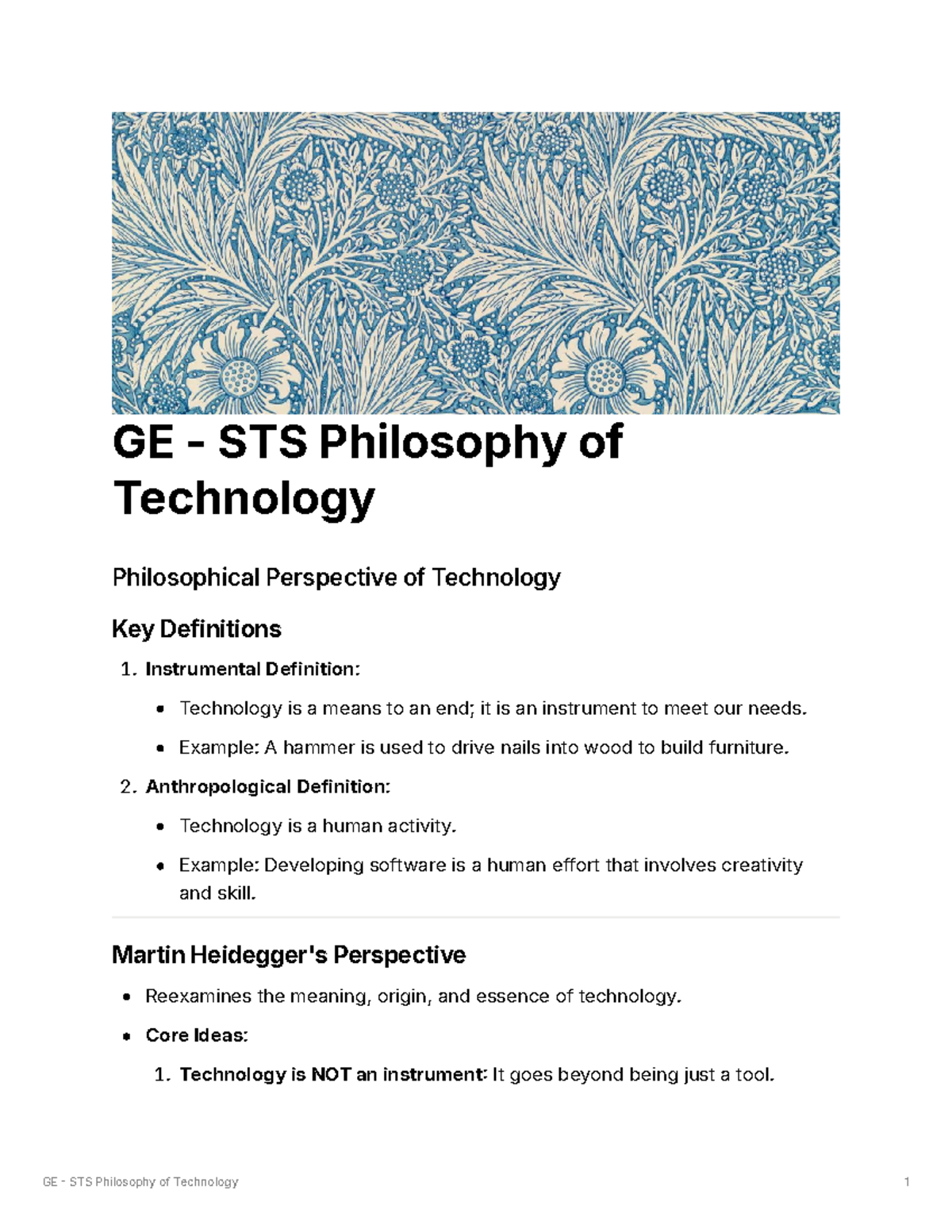 STS Philosophy OF Technology Notes - GE - STS Philosophy of Technology ...