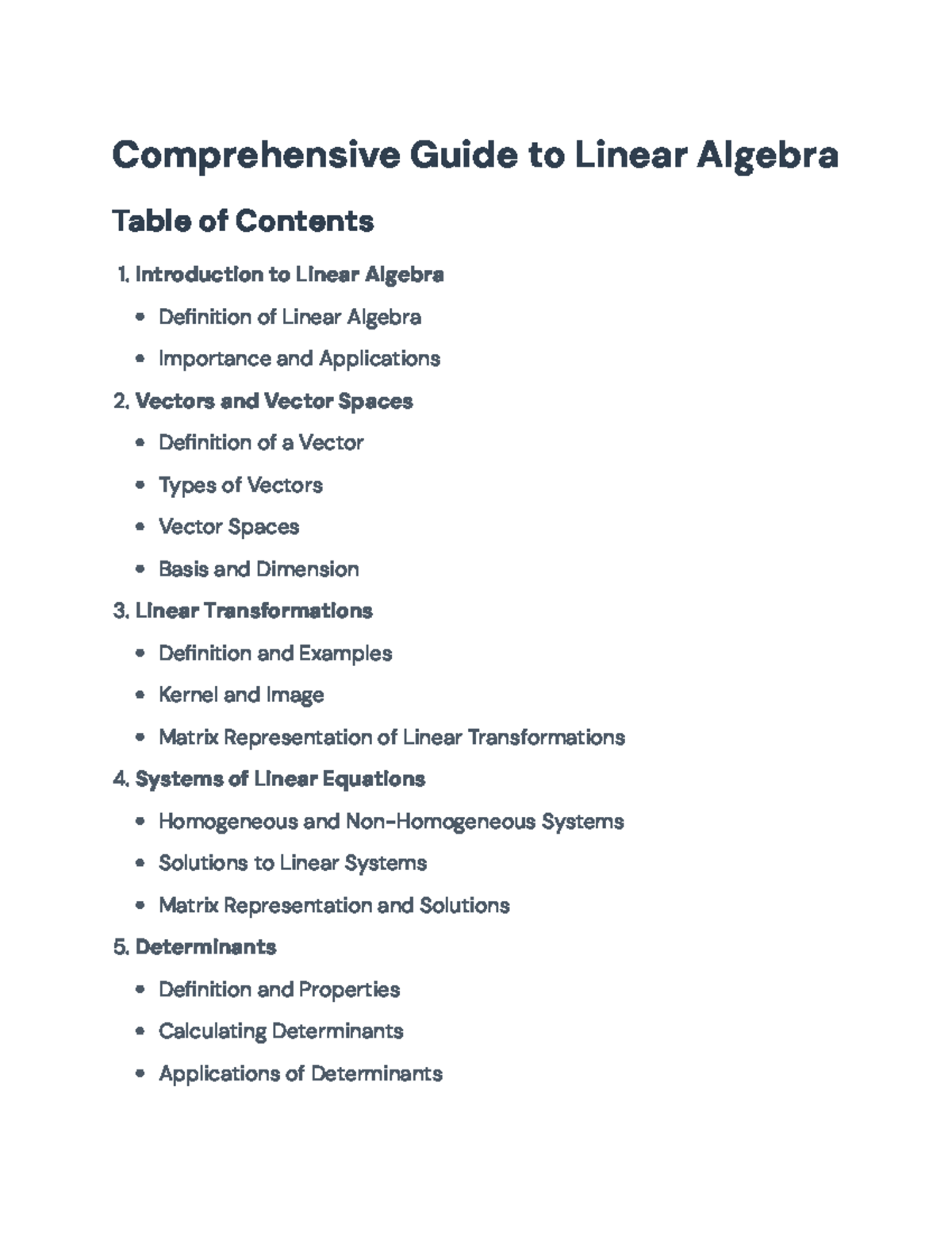 Linear Algebra Comprehensive Guide: Concepts, Theorems, and ...