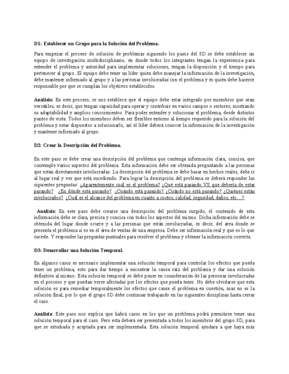 Resumen de las 8 Disciplinas del Proceso 8D para Solución de Problemas ...