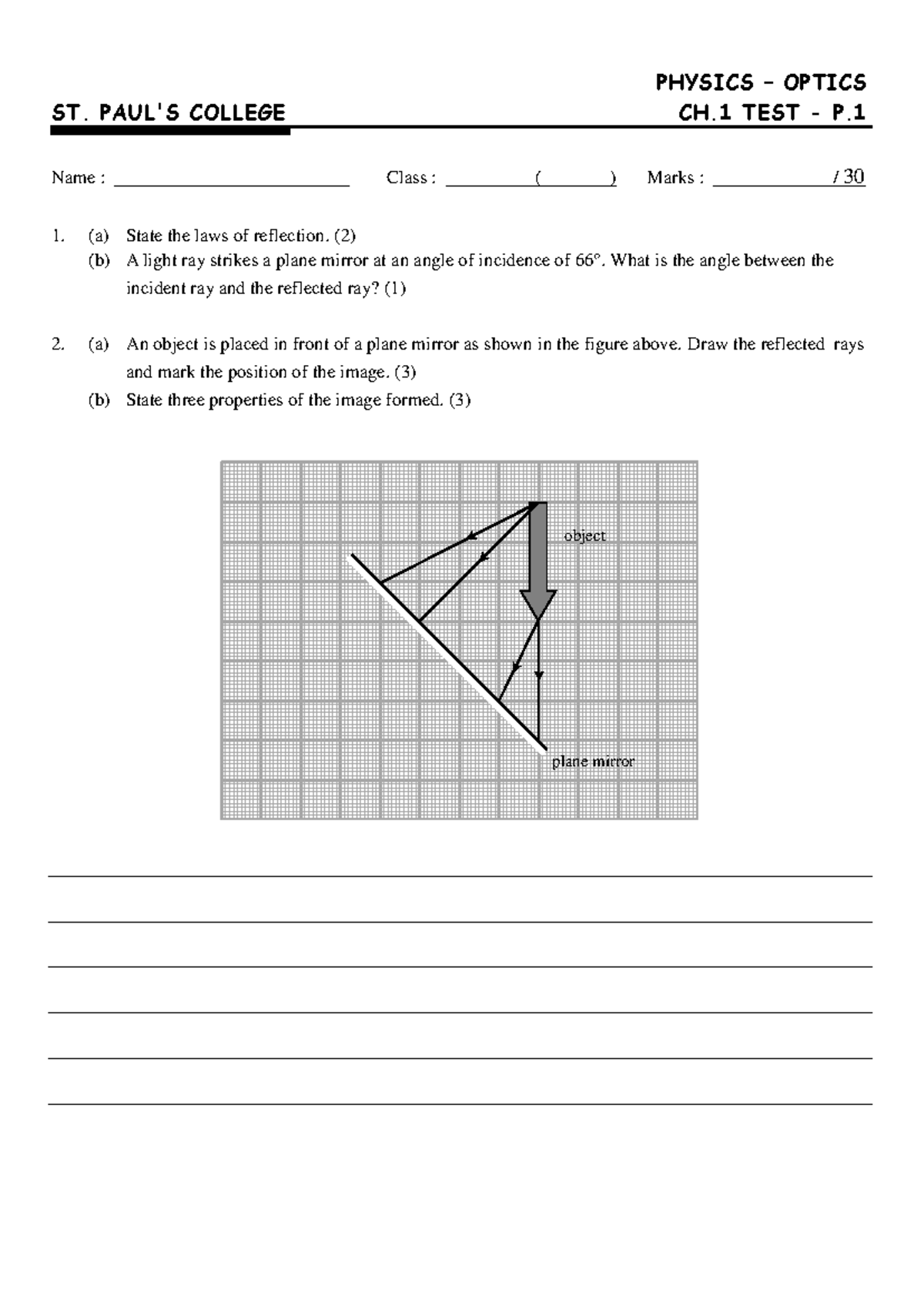 2023-24 PHY F - Physics Chapter 1 Test: Laws of Reflection - Optics ...