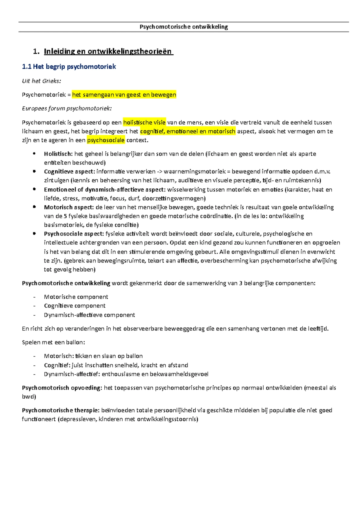 Psychomotorische Ontwikkeling en Theoretische Perspectieven - SMV - Studocu