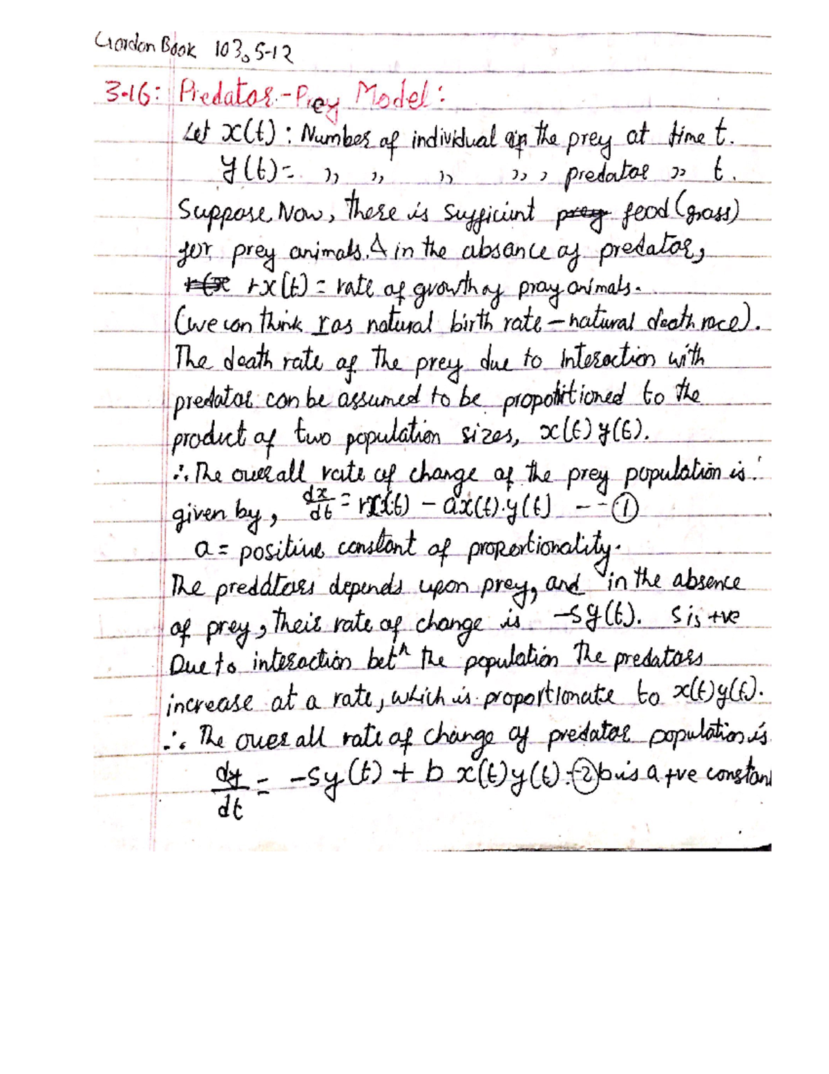 Predator-prey model - Gordon Book 3: Predator Prey Model: Let x(t ...