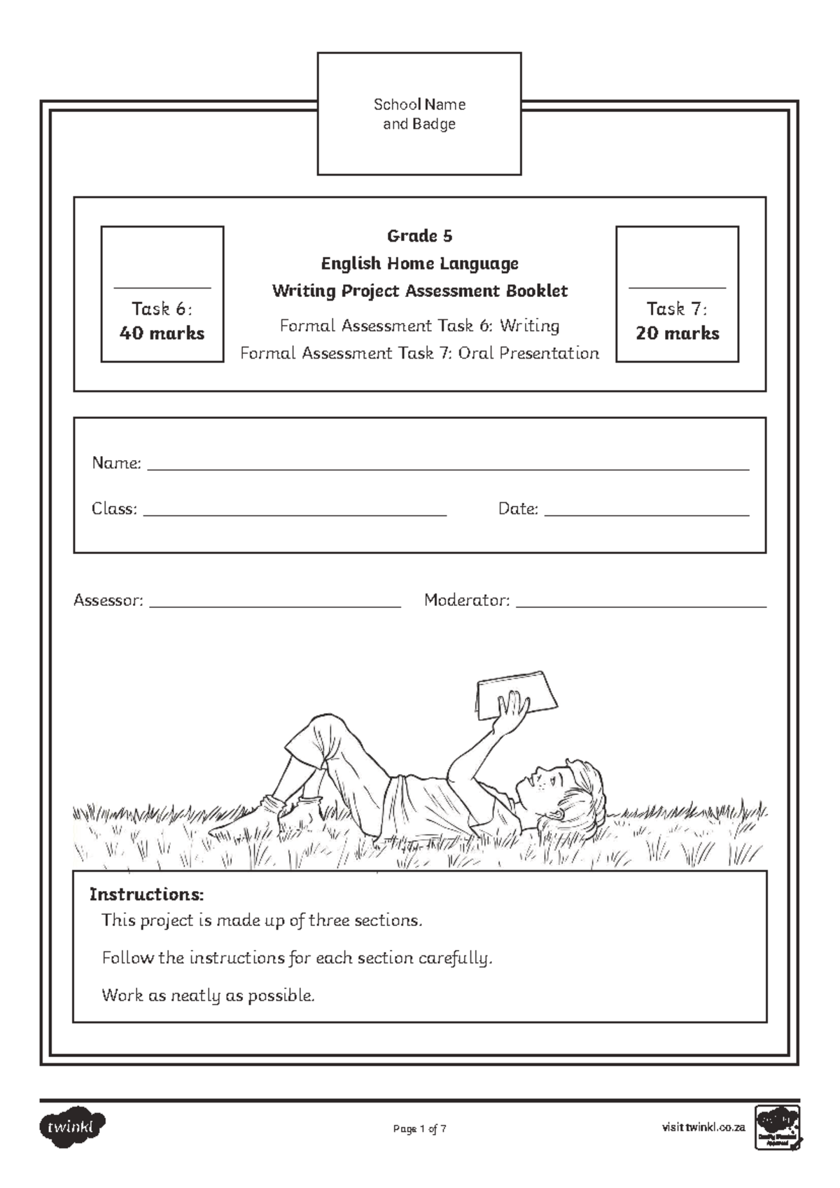 Grade 5 English HL Writing Project Assessment Booklet: Tasks 6 & 7 ...